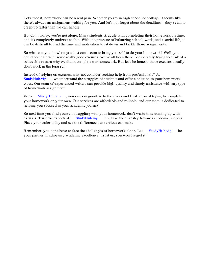 Really Good Excuses For Not Doing Your Homework | PDF | Homework ...