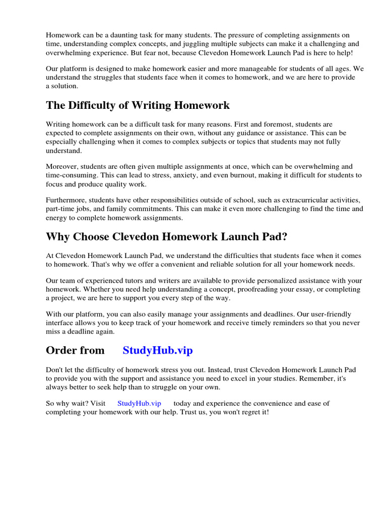 Clevedon Homework Launch Pad | PDF