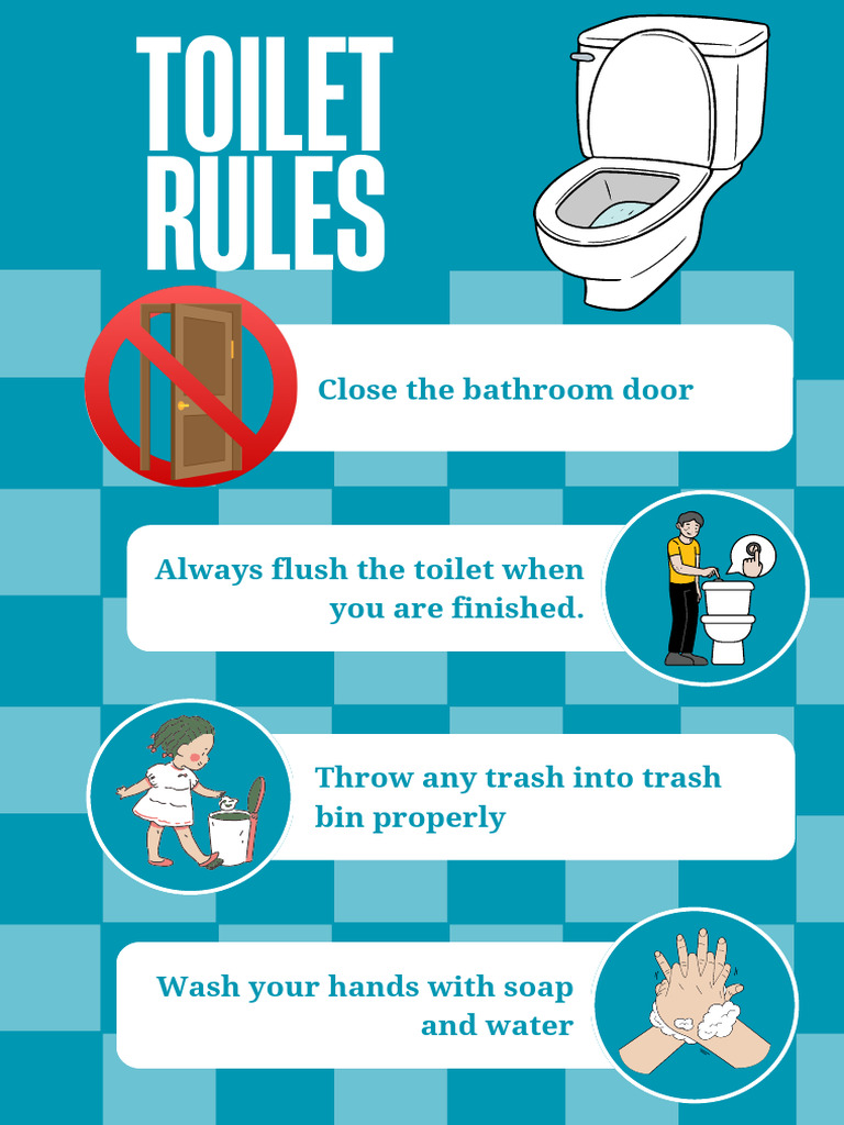Blue Simple Illustrative Public Toilet Etiquette Sign Poster | PDF