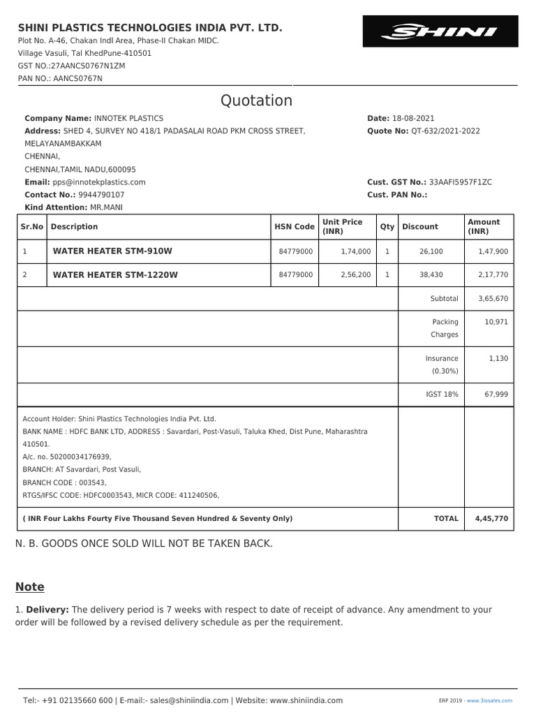 Quot - INNOTEK PLASTICS-QT-632-2021-2022-20220616044411 | PDF | Pump ...
