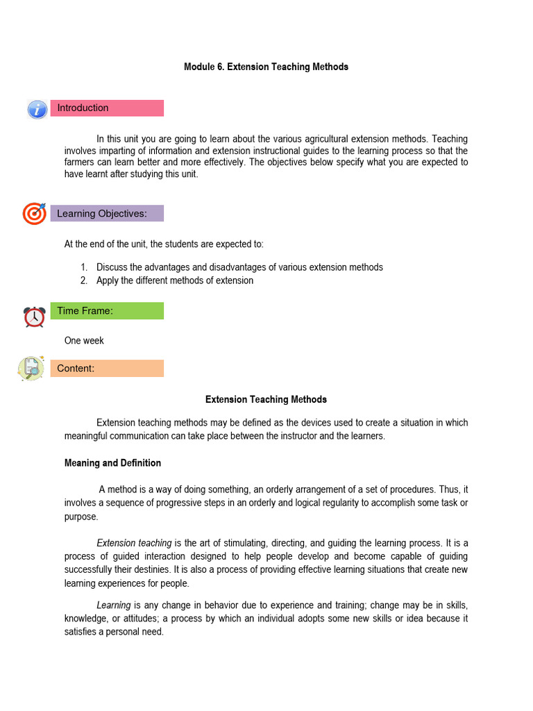 Agext 42 Unit 6. Extension Teaching Methods | PDF | Learning | Teaching ...