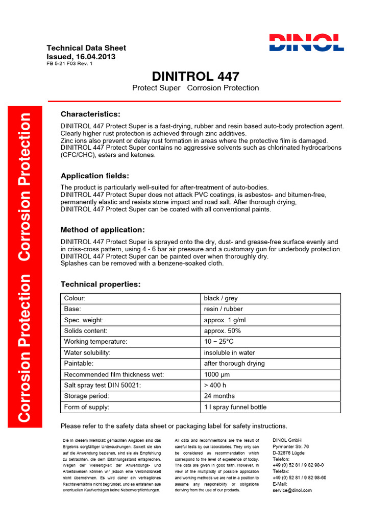 DINITROL 447 PROTECT SUPER Black 1 L 12 P TDS | PDF | Corrosion | Materials