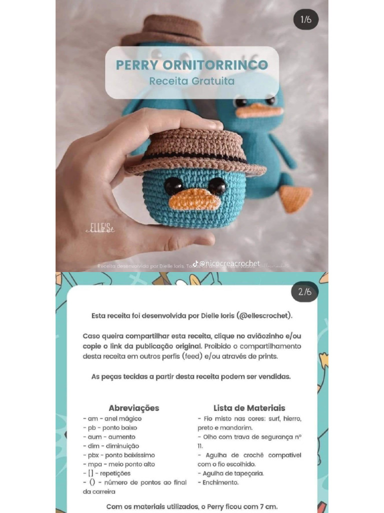 Perry Ornitorrinco Amigurumi | PDF