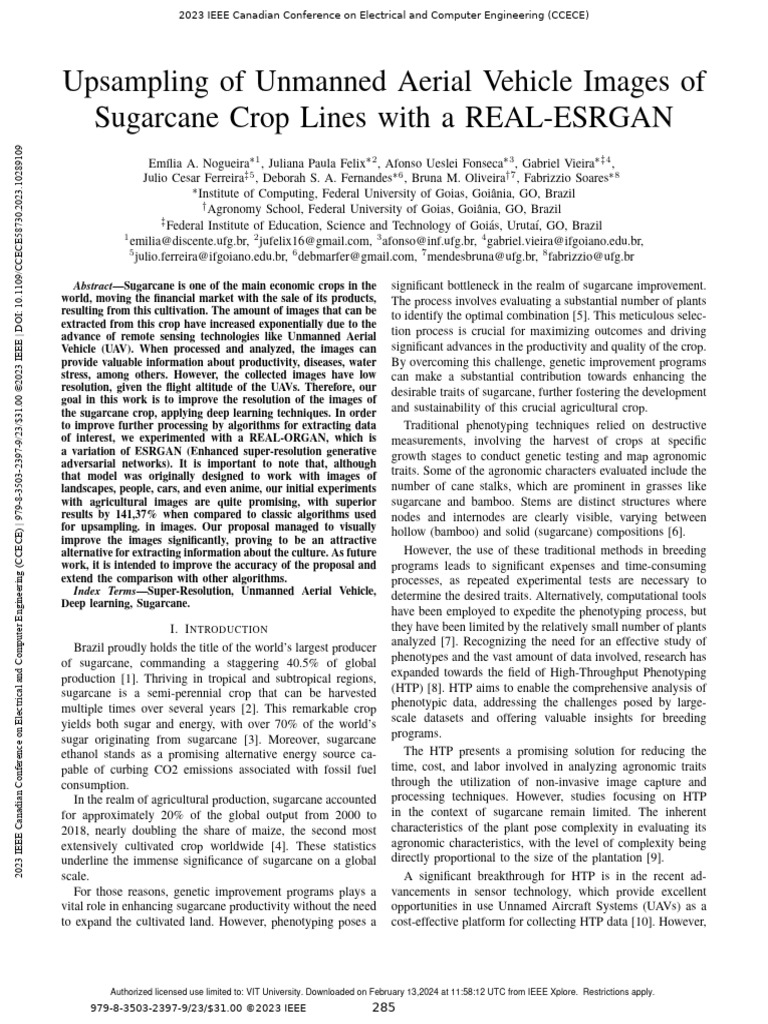 Upsampling of Unmanned Aerial Vehicle Images of Sugarcane Crop Lines ...