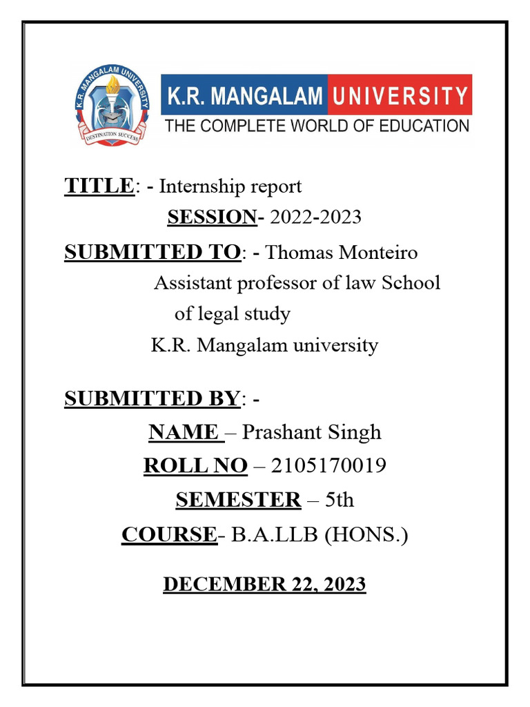 Internship Report Prashant Singh | PDF | Advocate | Justice