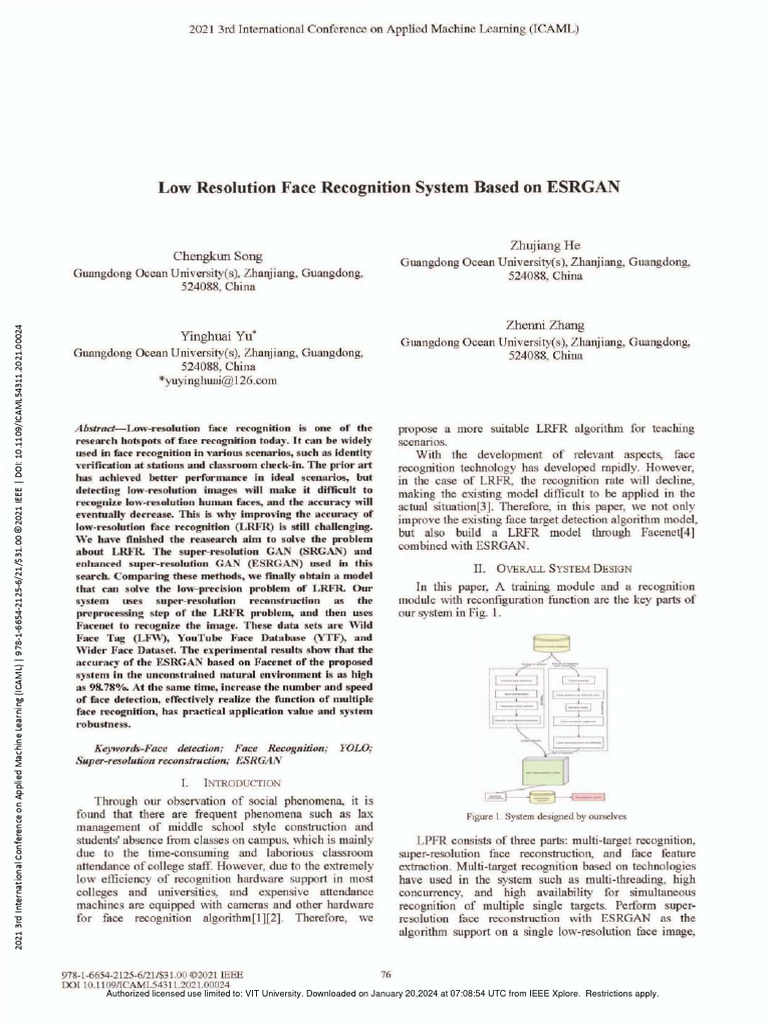 Low Resolution Face Recognition System Based On ESRGAN Compressed | PDF ...