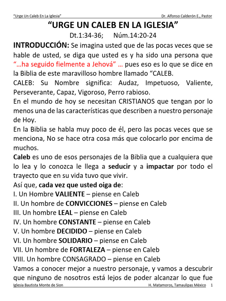 Urge Un Caleb en La Iglesia | PDF | Moisés | Joshua