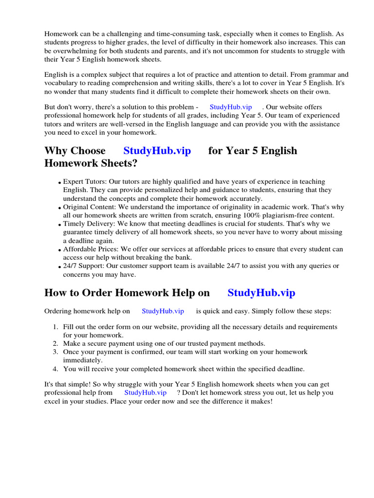 Homework Sheets Year 5 English | PDF | Worksheet | Homework
