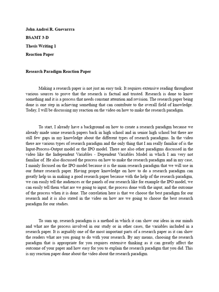 Research Title Reaction Paper | PDF | Knowledge | Paradigm