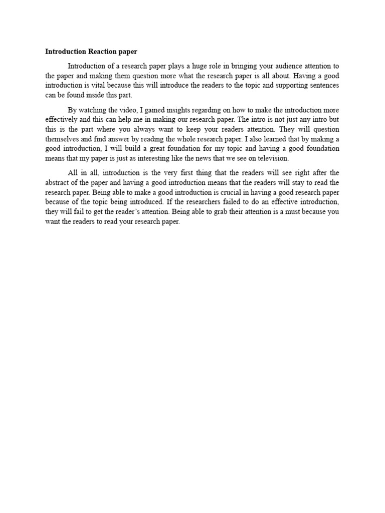 Introduction Reaction Paper | PDF