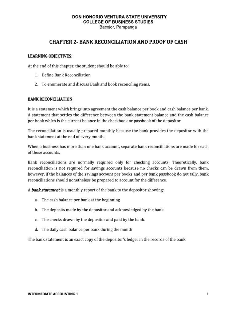 Chapter 2 Bank Reconciliation And Proof Of Cash Pdf