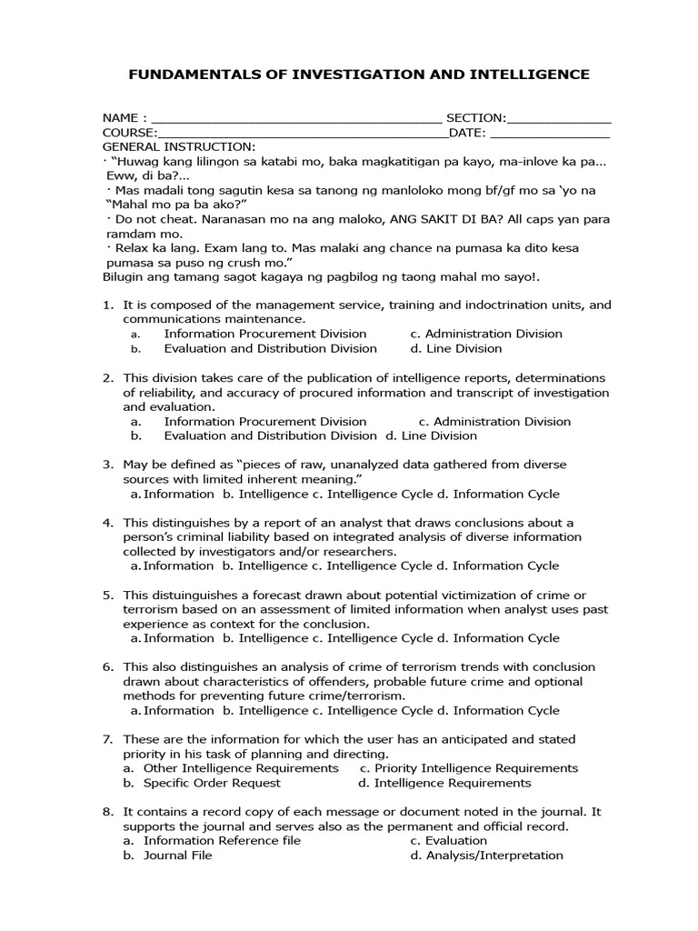 Fundamentals of Investigation and Intelligence | PDF | Military Intelligence | Signals Intelligence