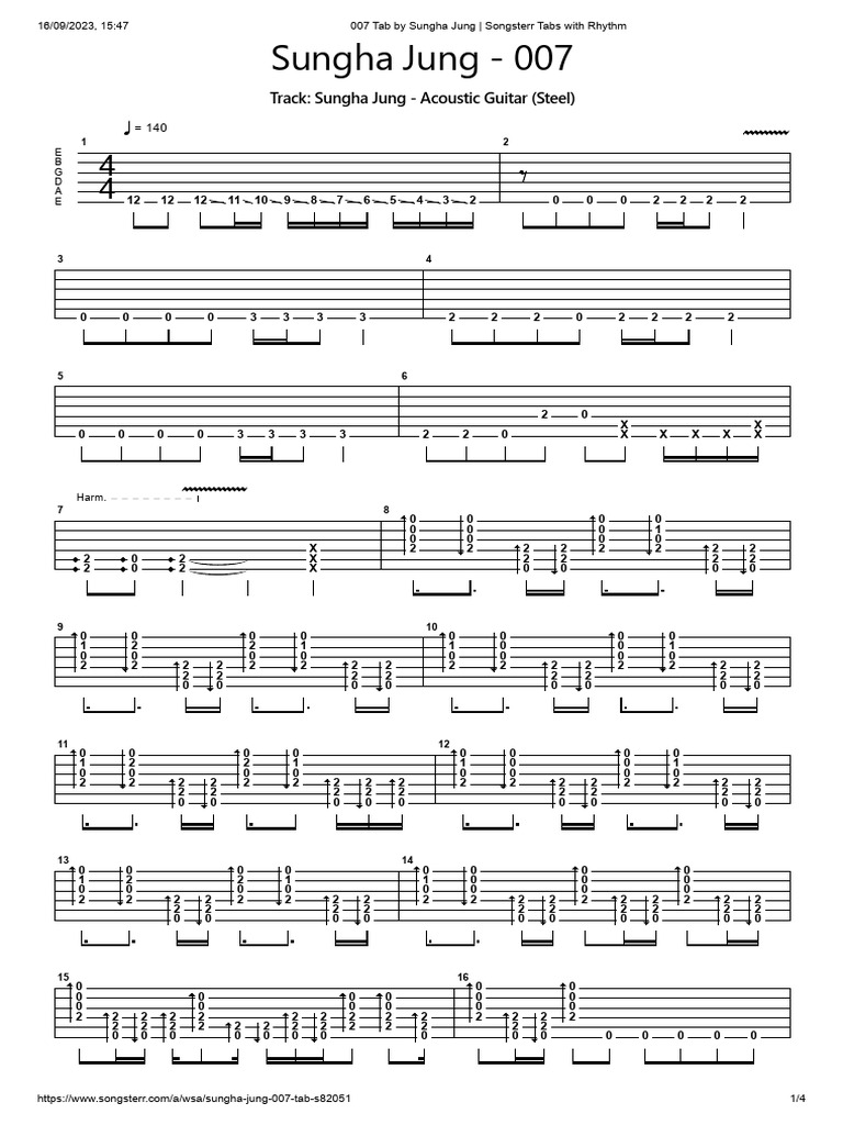 007 Tab by Sungha Jung - Songsterr Tabs With Rhythm | PDF | Guitars ...