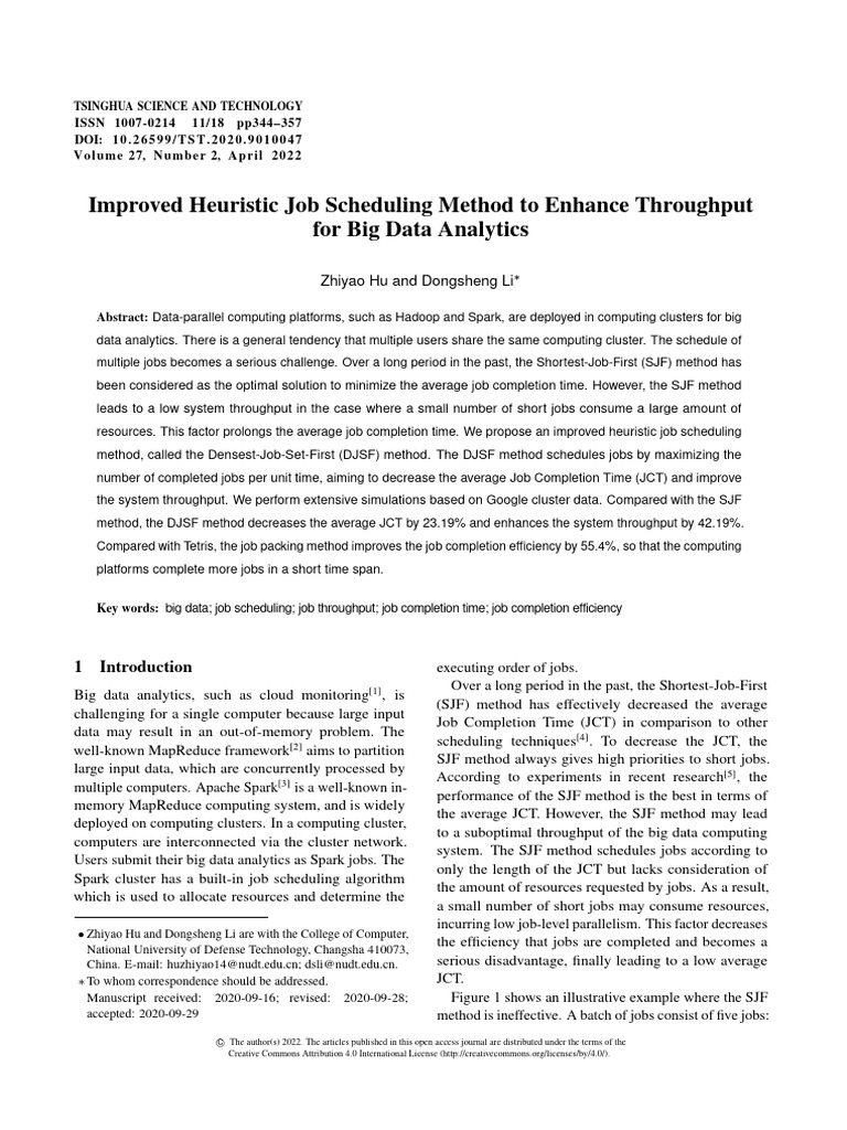 Improved Heuristic Job Scheduling Method To Enhance Throughput For Big ... Improved Heuristic Job Scheduling Method To Enhance Throughput For Big ...