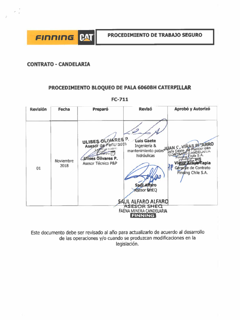 FC-711 Procedimiento Bloqueo de Pala 6060BH Caterpillar | PDF FC-711 Procedimiento Bloqueo de Pala 6060BH Caterpillar | PDF