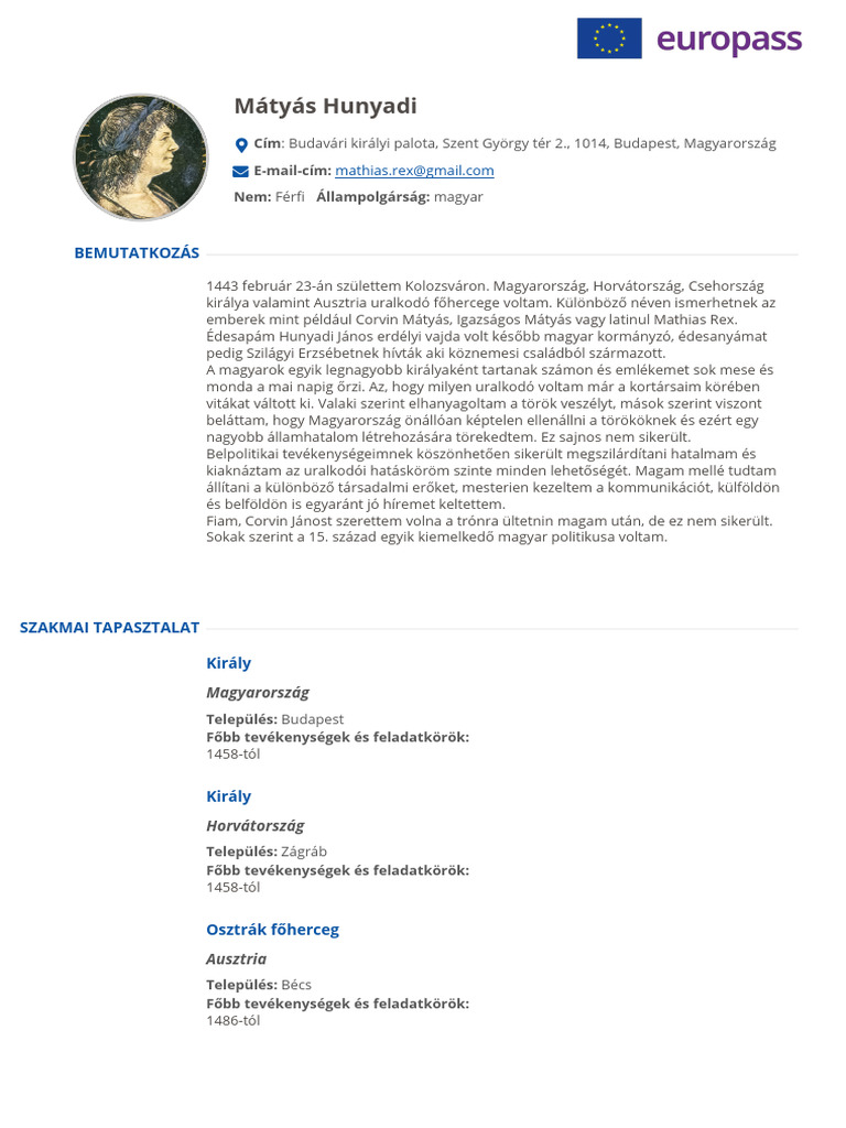 Mátyás Király CV | PDF