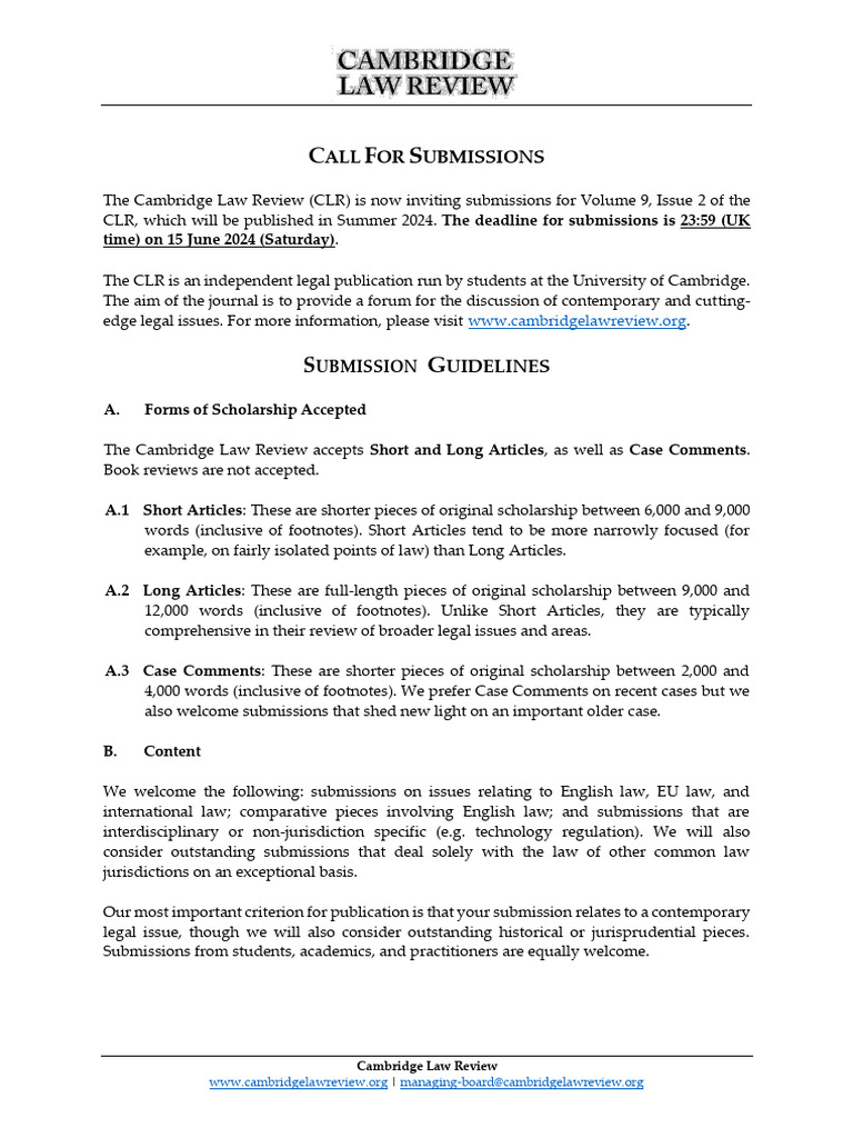 Cambridge Law Review Pdf Law Review