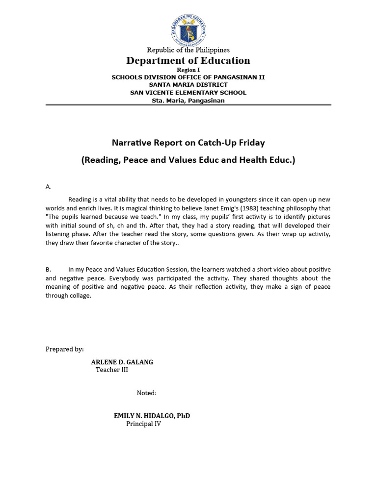 Narrative-Report-On-Catch-Up-Friday-Nrp - 5-Sampaguita | PDF | Learning