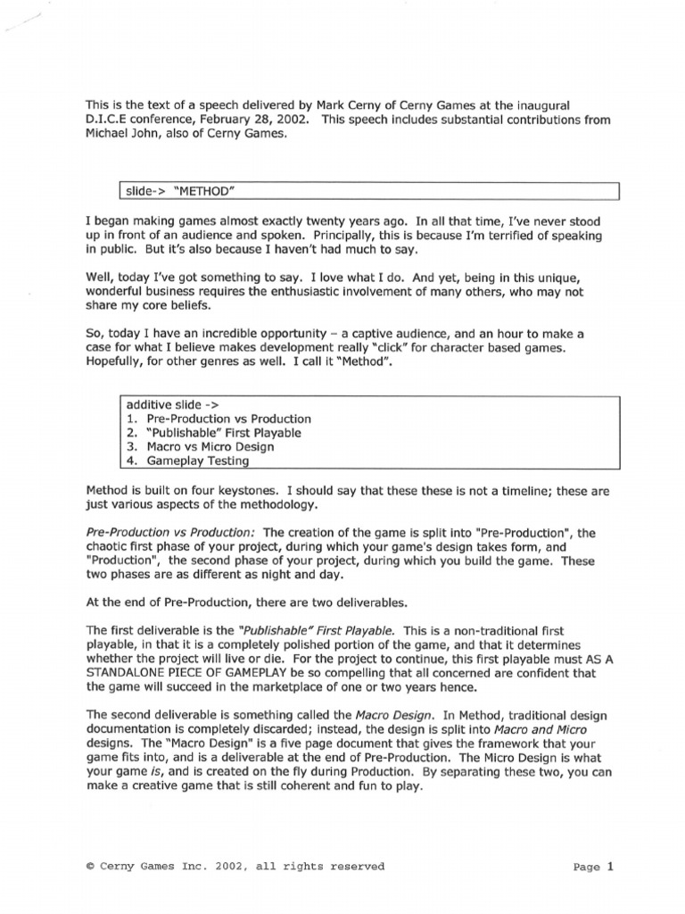 Mark Cerny - Method Games | PDF