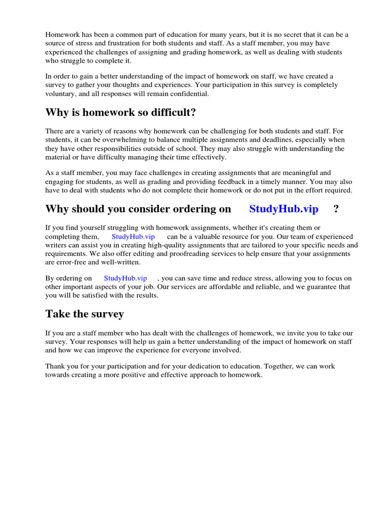 Homework Survey For Staff | PDF | Homework | Survey Methodology