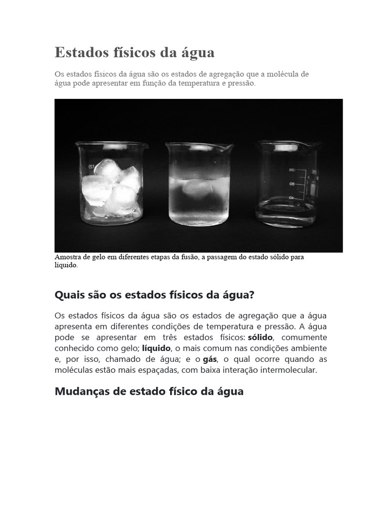 Estados Físicos da Água e Suas Mudanças | PDF | Propriedades da água | Água