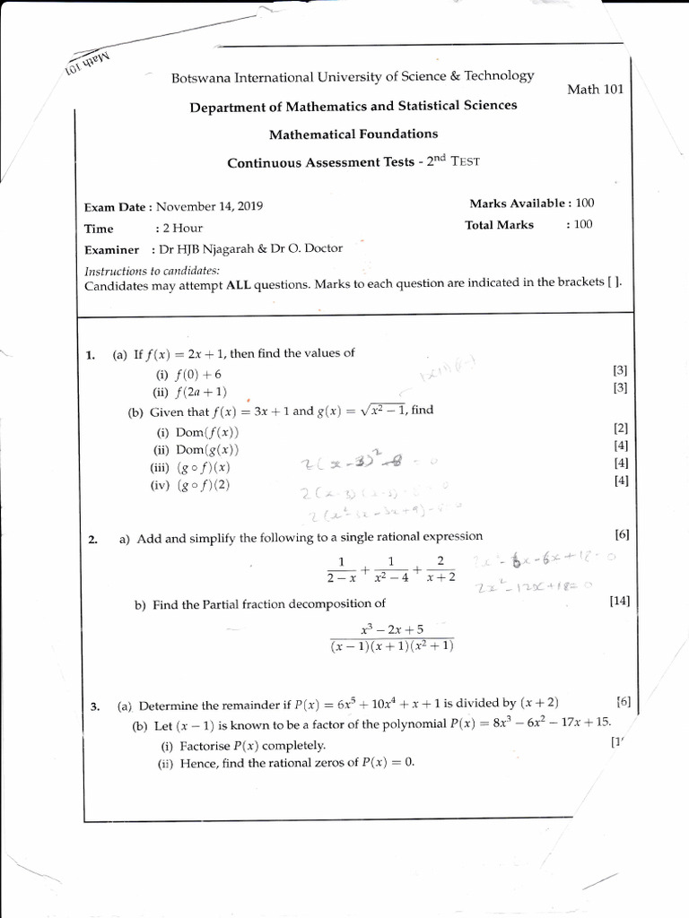 Math 101 Test 2 - 2019 - 20210926 - 0002 | PDF | Quadratic Equation ...