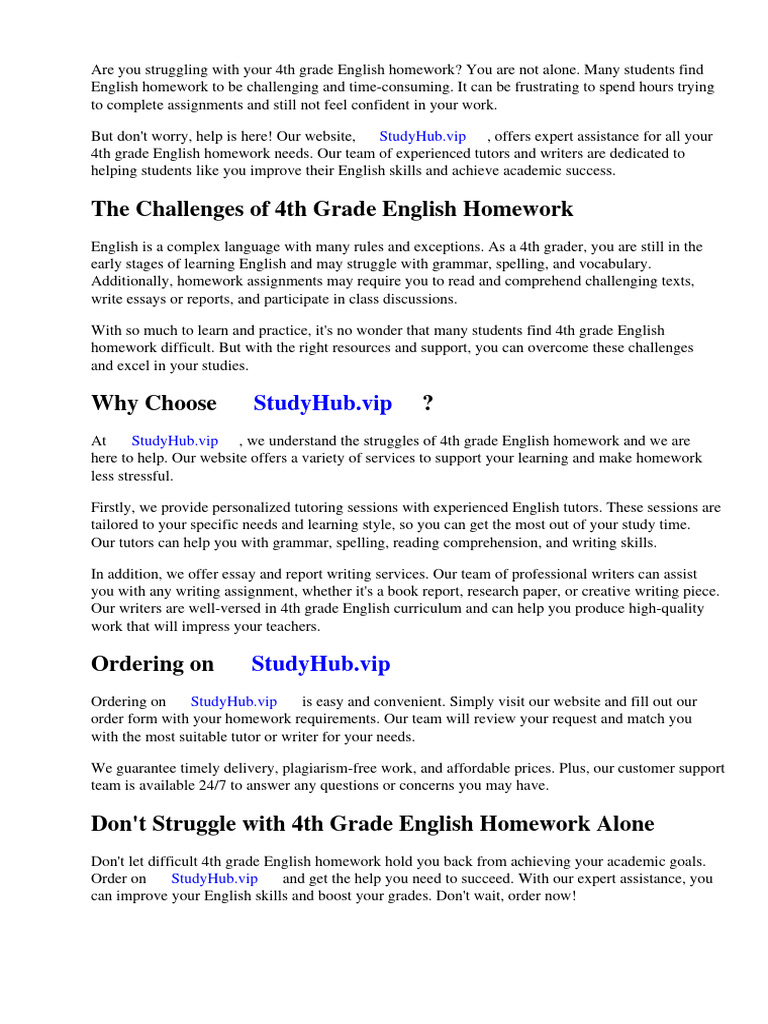 4th Grade English Homework Help | PDF | Worksheet | Homework
