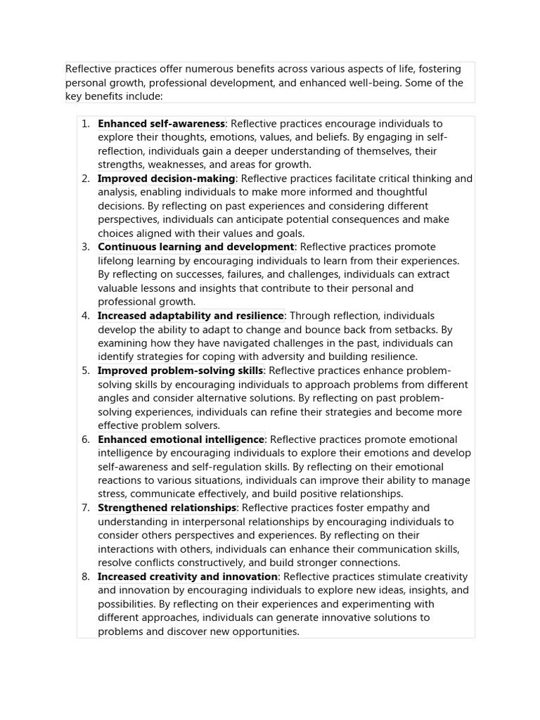 Reflective Practices Benefits | Download Free PDF | Reflective Practice ...