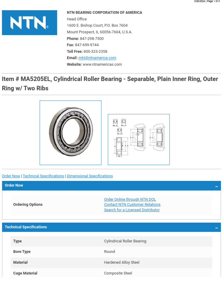 Cylindrical Roller Bearing Specifications | PDF | Mechanical Engineering