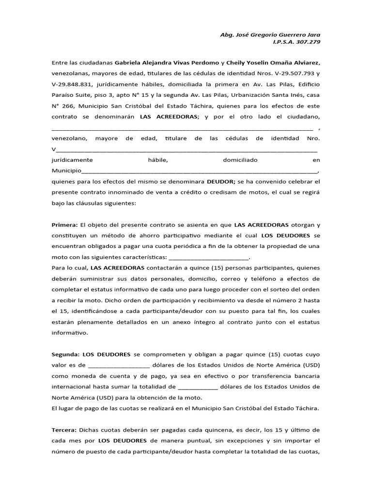 Contrato Firma Deudor Sin Inicial | PDF | Pagos