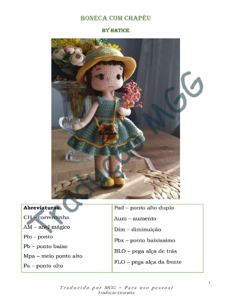 Hatice - Boneca Com Chapéu e Bolsa - MGG2 | PDF