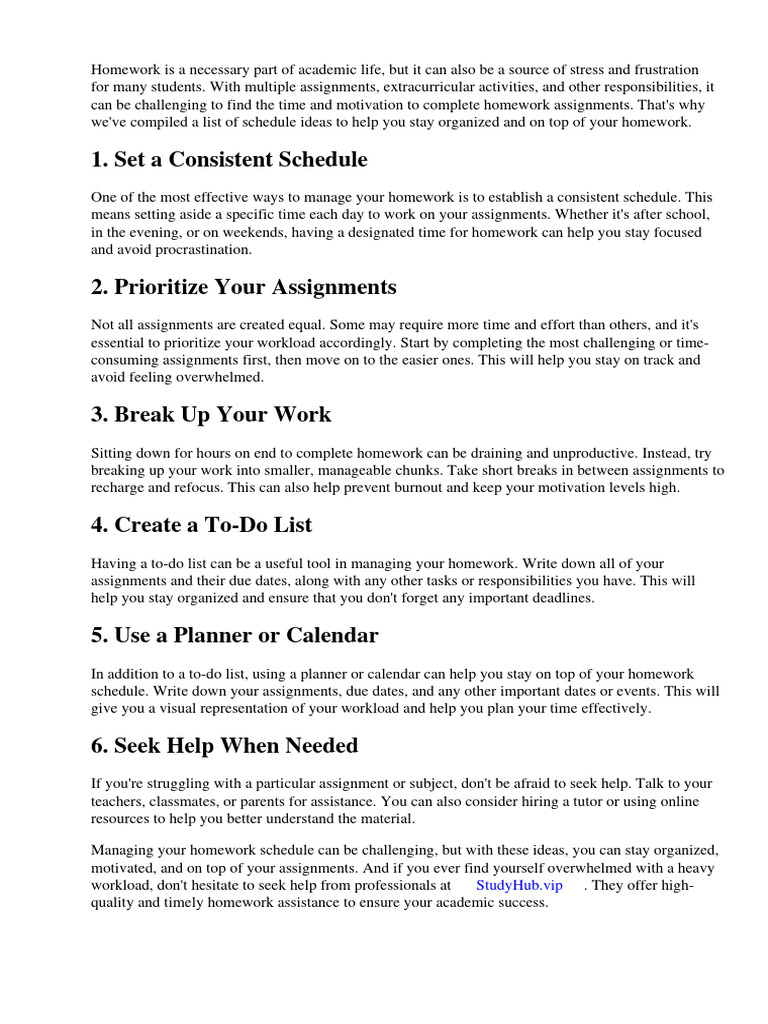 Homework Schedule Ideas | PDF | Homework | Time Management