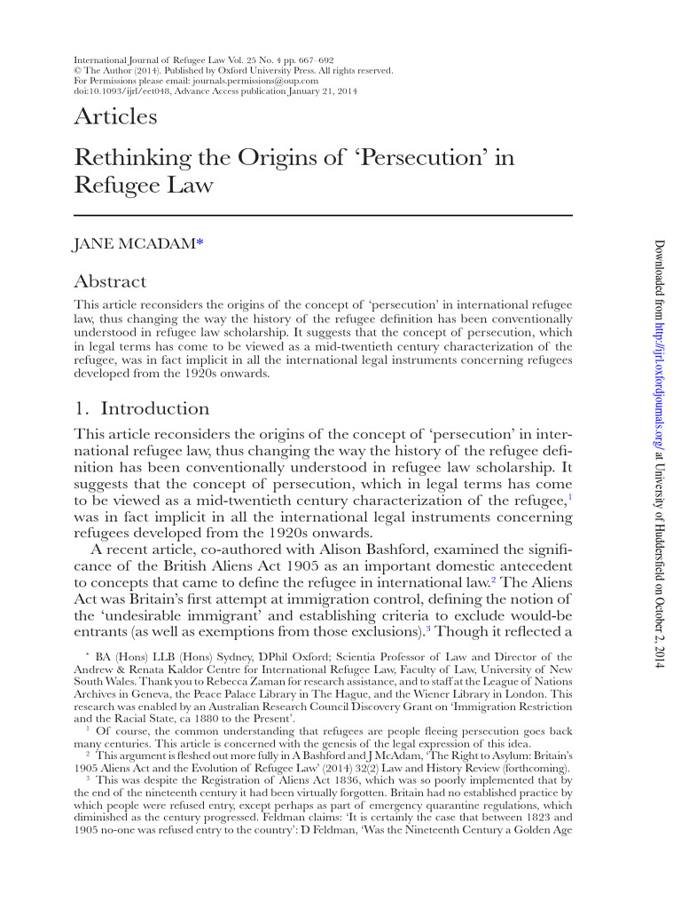 Article 15 Rethinking The Origins of 'Persecution' in Refugee Law ...