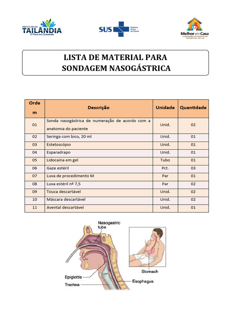 Checklist para Sondagem Nasogástrica | PDF