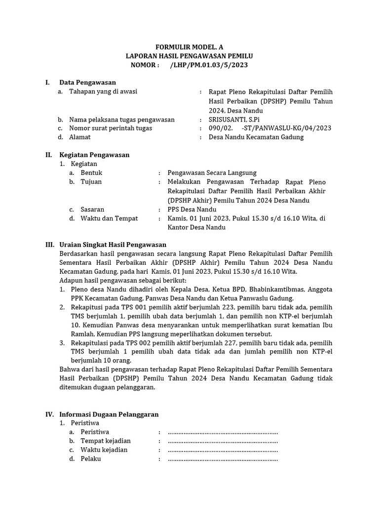 NANDU PLENO Rekap DPSHP AKHIR | PDF