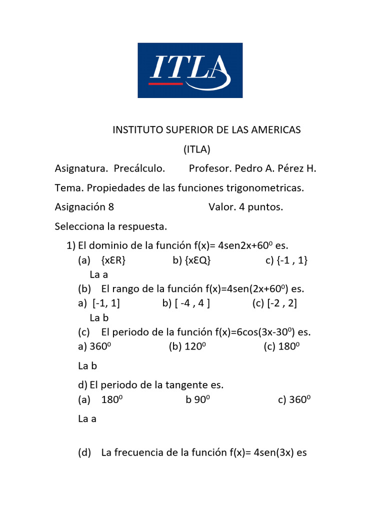 Tarea 8 Precalculo | PDF | Métodos y materiales de enseñanza | Ciencia y matemáticas