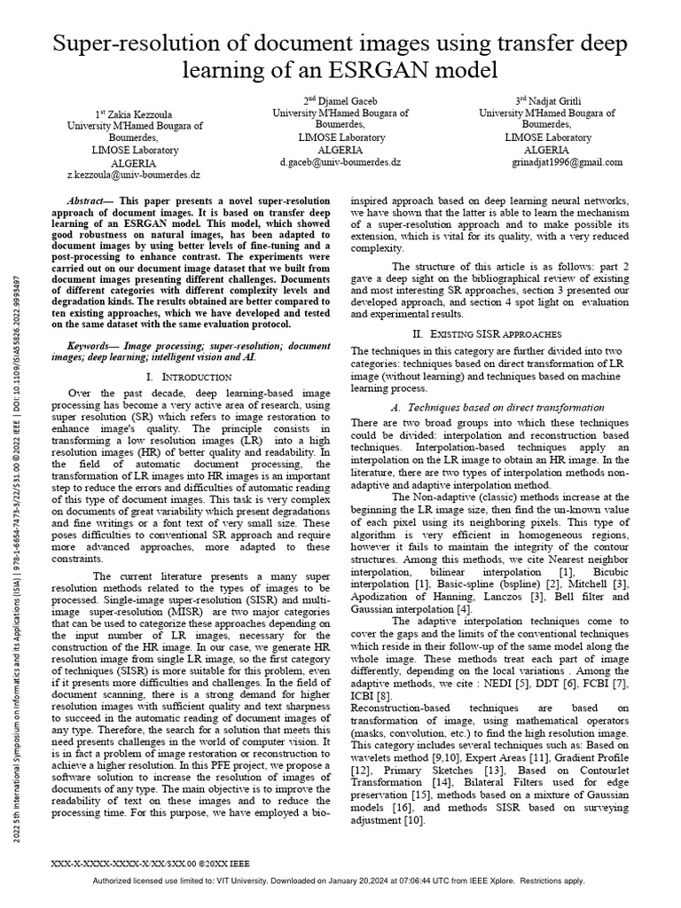 Super-Resolution of Document Images Using Transfer Deep Learning of An ...