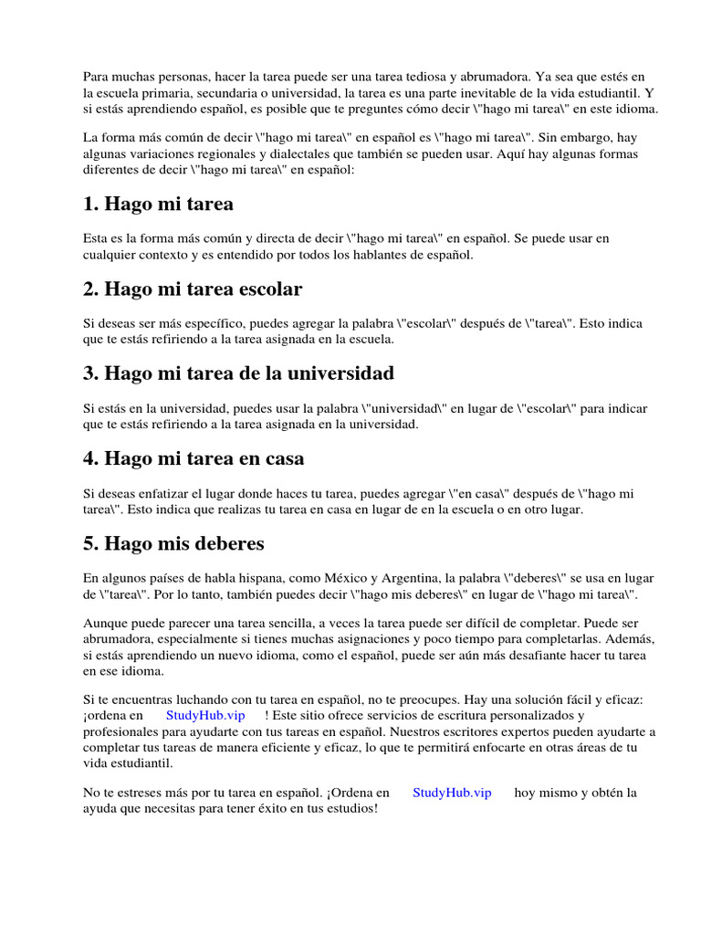 How Do You Say I Do My Homework in Spanish | PDF | Artes del Lenguaje y ...