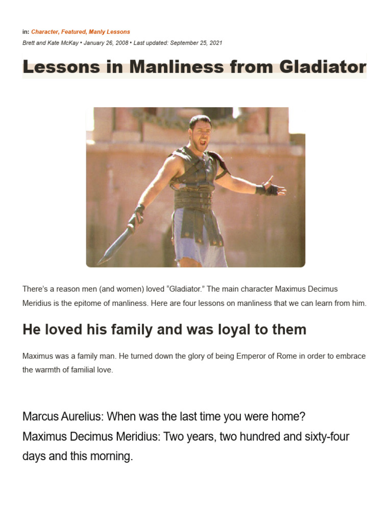 Gladiator Lessons On Manliness - The Art of Manliness | PDF | History
