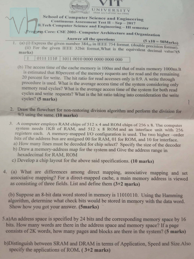 2 Computer Architecture and Organization Cse2001 | PDF