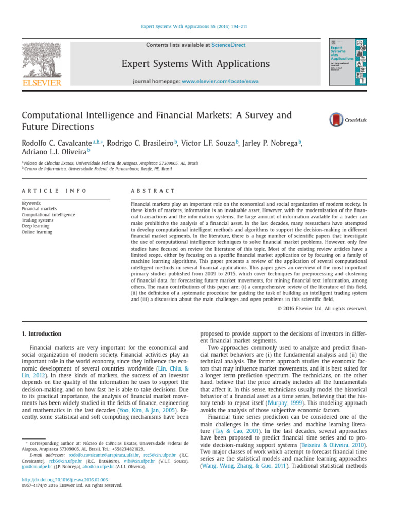 Computational Intelligence and Financial Markets - A Survey and Future Directions | PDF ...