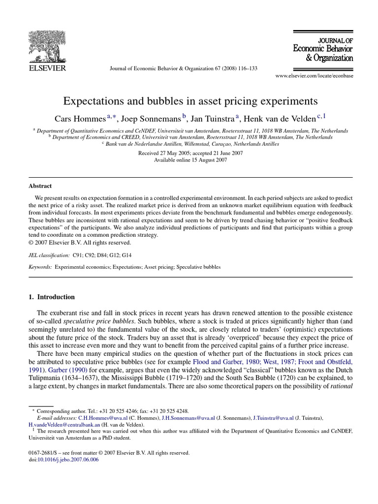 Expectations and Bubbles in Asset Pricing Experiments | PDF | Economic Bubble | Forecasting