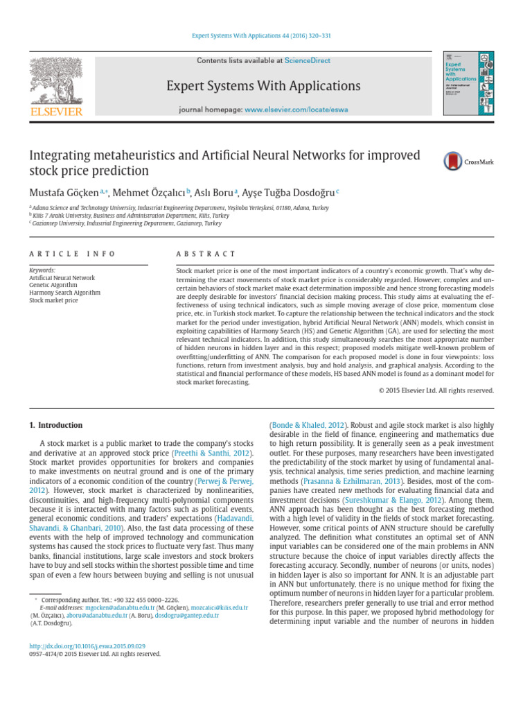 Integrating Metaheuristics and Artificial Neural Networks For Improved Stock Price Prediction ...