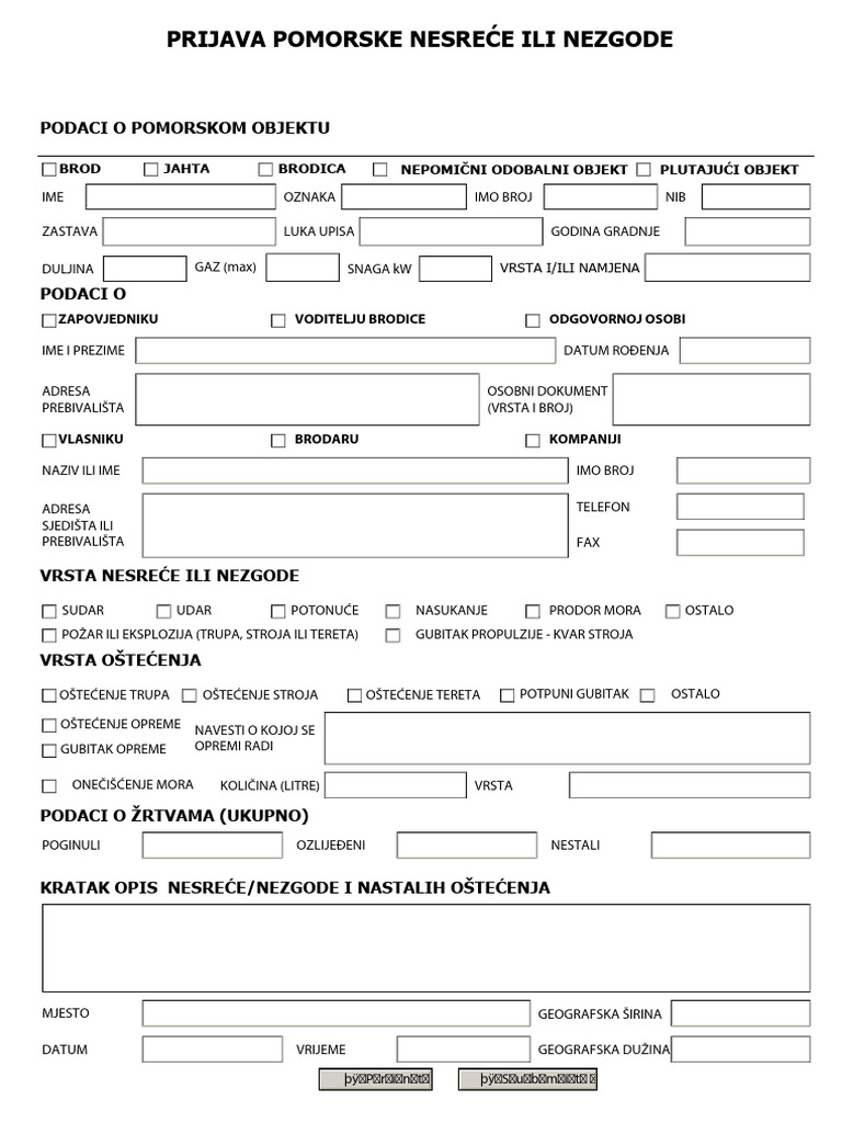 Obrazac Prijave Pomorske Nesrece 2020 16-3 - 20 | PDF