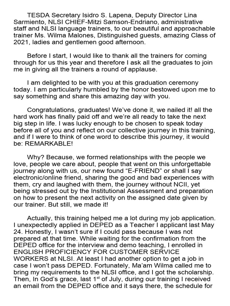 Tesda Word of Gratitude 1 | PDF | Career & Growth