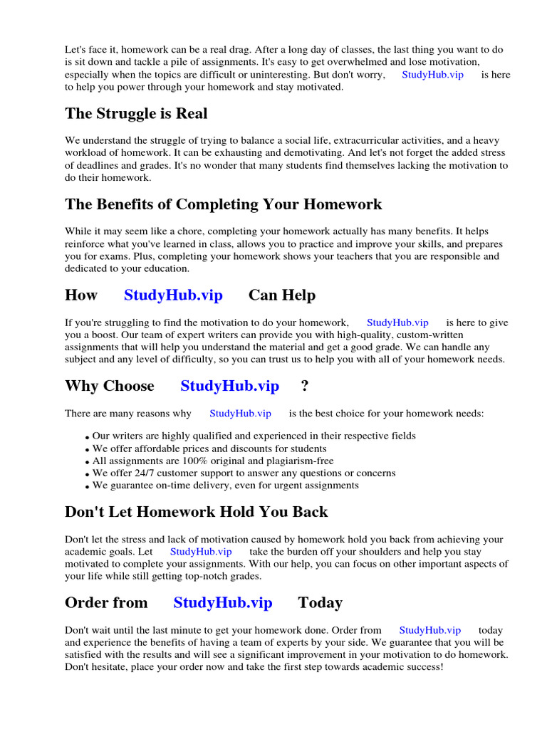 Motivation To Do Homework | PDF | Homework | Motivation
