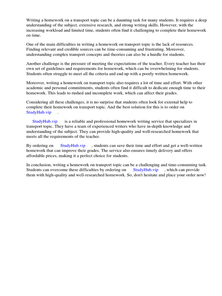 Transport Topic Homework | PDF | Toys | Homework