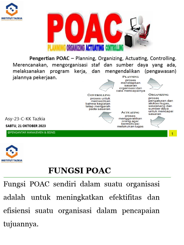 Presentasi POAC (Planning, Organizing, Actuating, Controlling) (1 ...