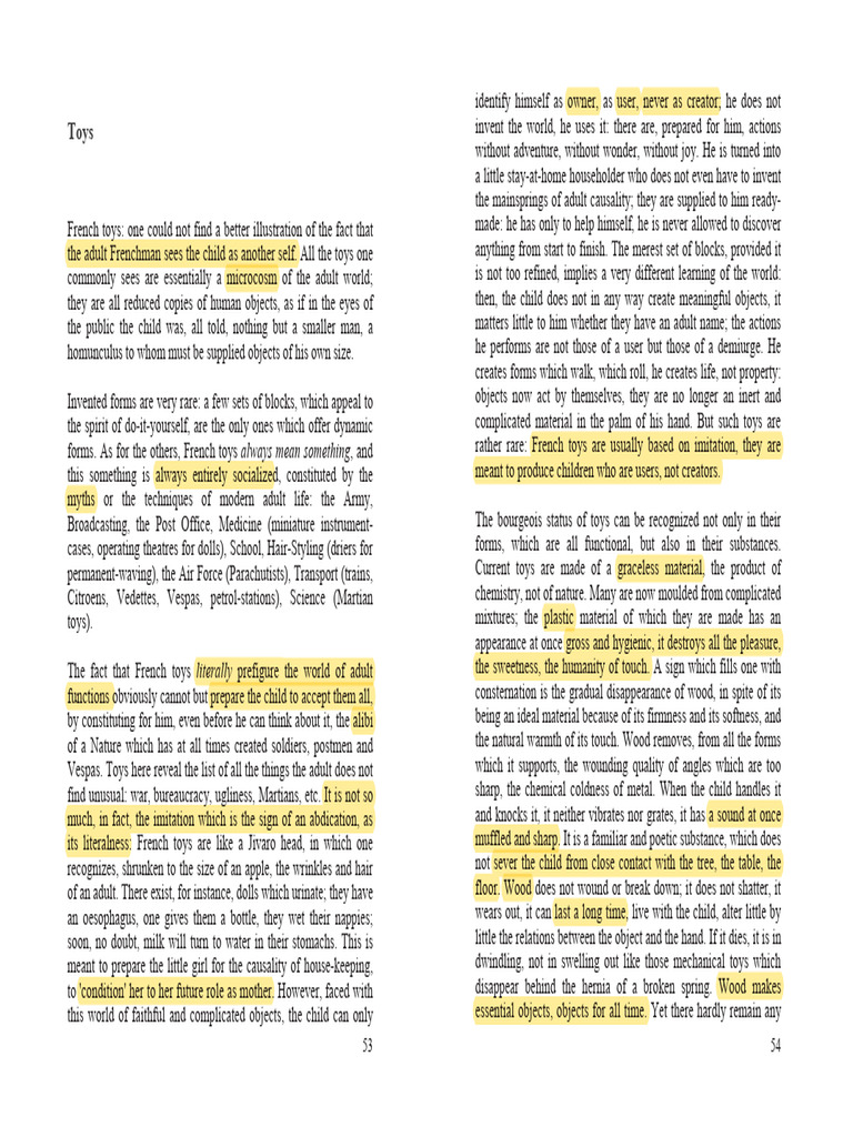 Barthes Reading Class 1b | PDF | Toys