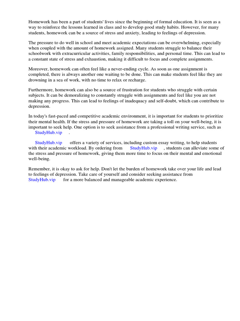 Depression Due To Homework | PDF | Homework | Major Depressive Disorder